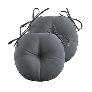 ZEOLABS Bistro Chair Cushions,15 inch Waterproof Tufted Outdoor Round Chair Cushions with Ties for Patio Furniture,Set of 2,Dark Grey