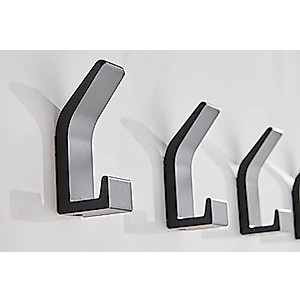 ALORE Bathroom Towel Hooks, Space Aluminum Coat Hook Robe Coat and Bath Brush Hook for Bath Kitchen Garage Hotel, Modern Heavy Duty Wall Mounted, Pack of 5(Black)