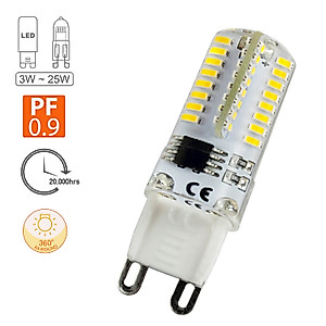 G9 Pin Base LED Bulb, 25 Watt Glass Halogen (Daylight White 6000K) Light Bulbs Replacement, 120V AC, 3W / 250 Lumens, T4 JCD Chandelier Incandescent Lamp, Pack of 6