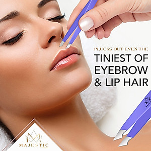 Majestic Bombay Fine Point + Slant Tweezers for Women and Men – Splinter Ticks, Facial, Brow and Ingrown Hair Removal–Sharp, Needle Nose, Surgical Tweezers Precision best tweezers for chin hair
