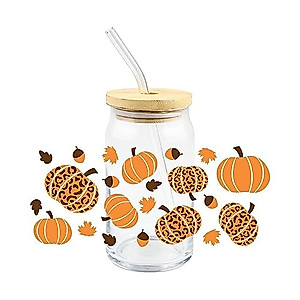 UV DTF Transfer Sticker Thanksgiving Rub on Transfers for Crafting Pumpkin Pattern UV DTF Cup Wrap Transfer Sticker for Glass Coffee Cups Waterproof DIY Decals