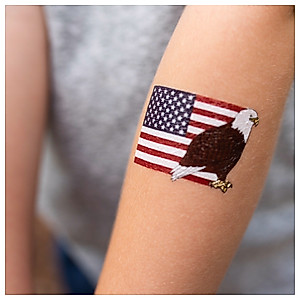 24 Patriotic Temporary Tattoos | 4th of July Party Supplies | USA Party Favors and Fourth of July Party Decorations | Metallic American Flag Red White and Blue Fake Tattoos | By John & Judy