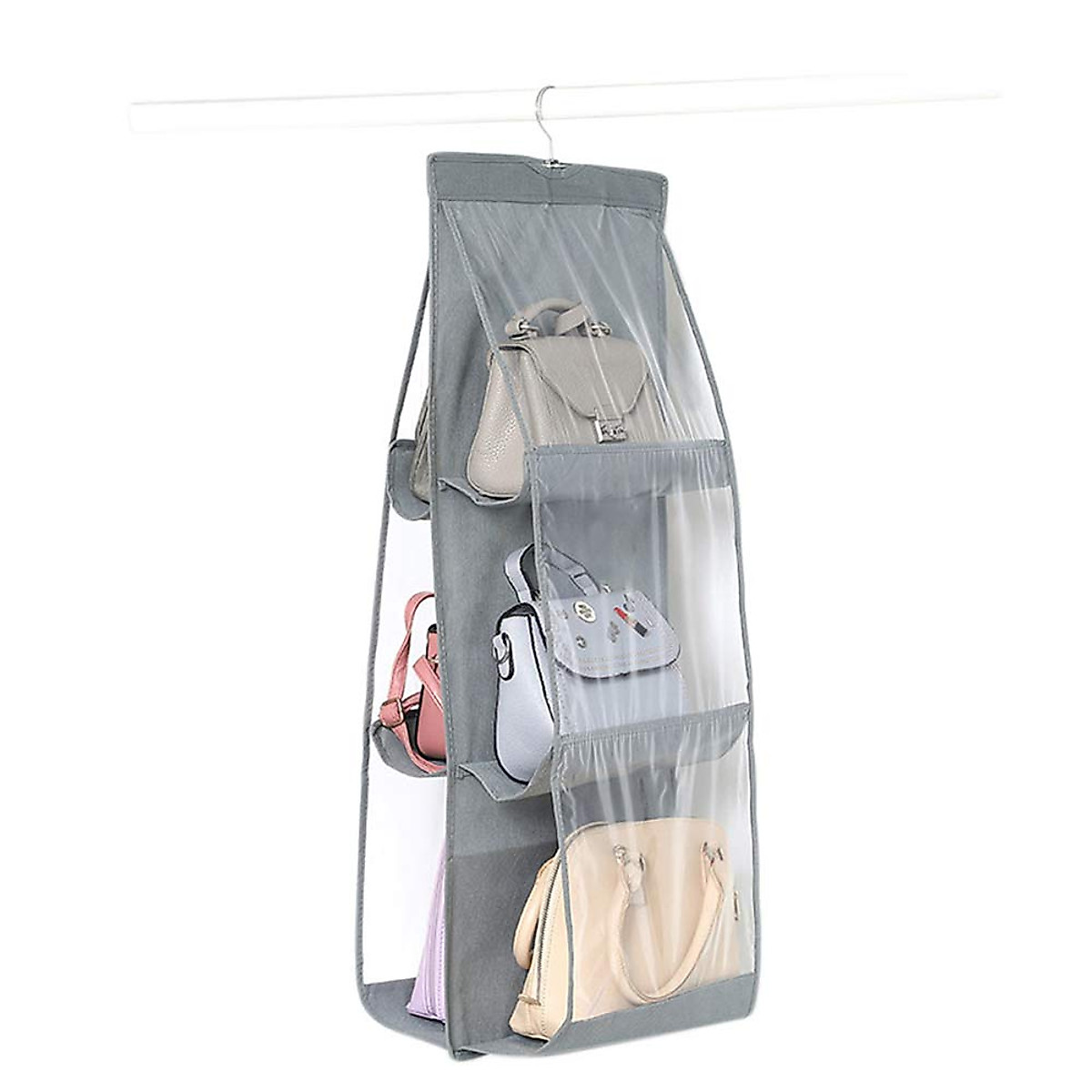 Mistshopy 6 Pocket Hanging Purse Handbag Tote Bag Organizer Storage Bag Foldable Closet Rack Bag Hanger (Grey)