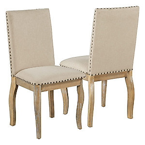 HESIEU Farmhouse Dining Chairs Set of 4 Upholstered Fabric Kitchen Chairs with Antique Bronze Nailhead Decor High Back Chair Solid Wood Legs for Dining Room Kitchen Living Room (Natural Wood Wash)