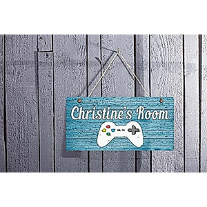 Gamer's Sign, Kids Door Sign, Game Controller Room Sign, Rustic Blue Wood Style, Personalized Kid's Name 6" x 12" Sign