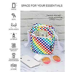 Fydelity Rainbow Checkered Small Crossbody Bag for Women, Sling Bag Festival Crossbody Bag for Men, Womens Sling Side Shoulder Bag, Crossbody Bags Festival Bag Concert Cross Body Bag Purse Gay Pride