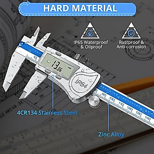 CAMWAY Digital Caliper Waterproof + 32PCS Feeler Gauge, Digital Caliper 150 mm,6 Inch Stainless Steel Electronic Vernier Caliper Fractions/Inch/Metric Measuring Tool