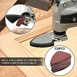 246Pcs Oscillating Tool Sanding Pad Kit, 3Pcs Triangle Sanding Pads and 3Pcs Finger Sanding Pad, 240Pcs Sandpaper, for Wood/Plaster Polish Sanding, & Other Surfaces, Compatible with Multiple Tools