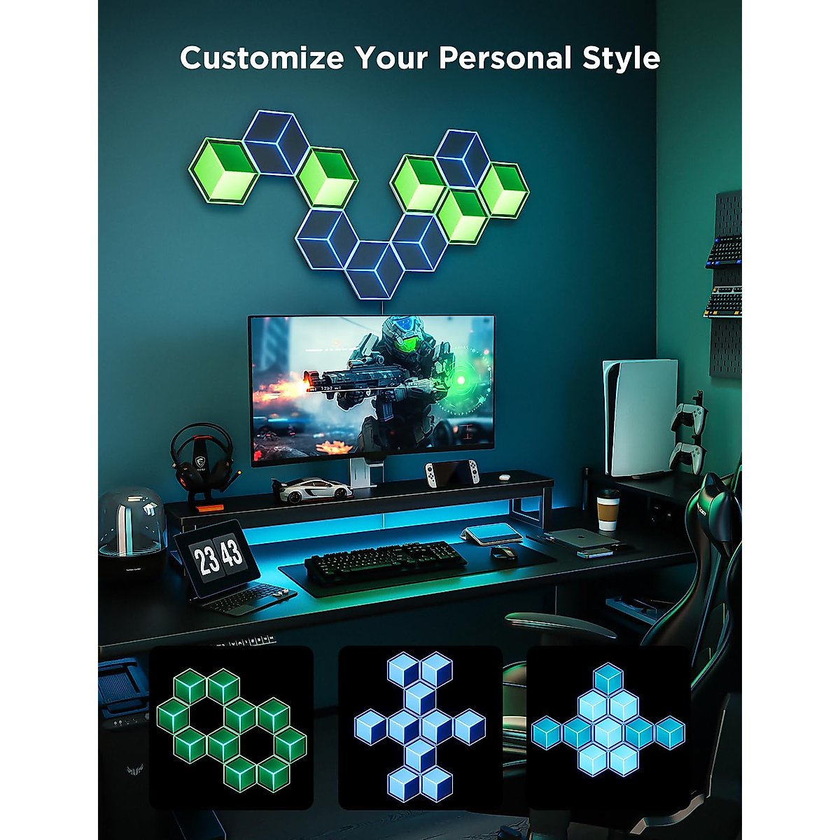 Govee Glide Hexagon Light Panels Ultra, 3D Wall Lights with DIY Program, RGBIC LED Gaming Lights for Wall, LED Lights for Gaming Setup with 129 Lamp Beads, Works with Alexa, 10 Pack, Meteor Gray