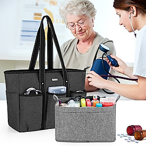 Damero Nurse Tote Bags with Organizer Insert Bag, Medical Supplies Bags with Laptop Sleeve for Home Care Nurse, Medical Students and More, Black