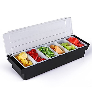 MOLIGOU Ice Cooled Condiment Container, 6 Compartments Garnish Tray with Lid, Fruit Veggie Condiment Caddy for Party, Bar
