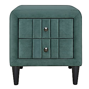 Merax Nightstand Green Modern Upholstered 2 Drawers Velvet Bedside End Table with Knobs for for Kids Women Men