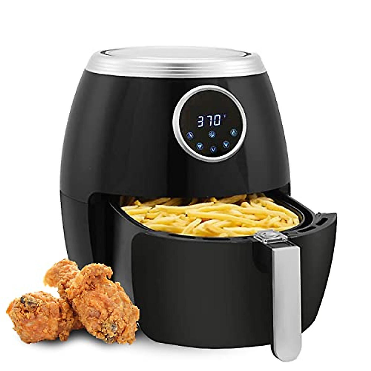 ZAFRO Electric Hot Air Fryer 6-Quart 1500 Watts, Oven Cooking with Temperature Control, Extra Hot Air Fry, Cook, Crisp, Broil, Roast, Bake, 7 Presets with Recipe Book, LED Dispiay, Black