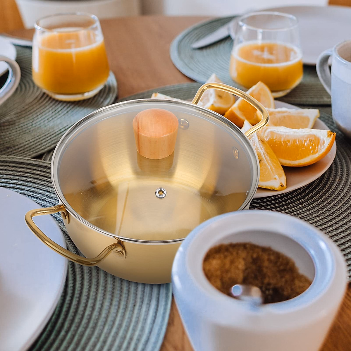 YARDWE 1 Set Ramen Pot Double Handle Milk Pot Instant Cooker Butter Melting Pot Hot Pot Korean Ramen Soup Pot with Lid Noodle Cooking Pot Stainless Steel Outdoor Casserole