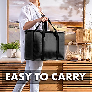 (Not Made In China) Insulated Reusable Grocery Bags, Catering and Delivery Bag For Hot and Cold Food, Collapsible Thermal Tote For Doordash and Uber Eats (1, Black, X-Large)