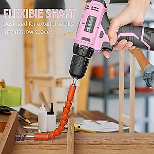 FADAKWALT Cordless Drill Set,12V Power Drill Set with Battery and Charger, compact Driver/Drill Bits, 3/8'' Keyless Chuck,21+1 Torque Setting, 180 inch-lbs, with LED Electric Drill Set（pale Pink）