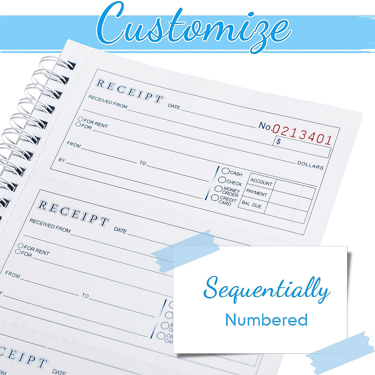 Crtiin Books Money and Rent Receipt Book 2 Part Carbonless Receipt Log Book with Carbonless Copies, Spiral Bound, 200 Sets Per Book, 4 Receipts Per Page, 5.25 x 11 Inch(10 Pcs)