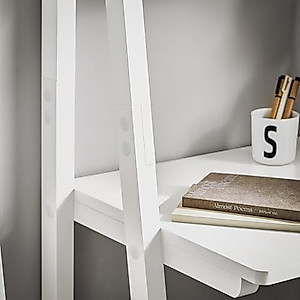 Haotian Ladder Shelf Desk Freestanding Bookshelf Space Saving Workstation Dresser Shelf Leaning Computer Desk with Shelves for Small Space, White FRG60-W