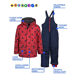 Wippette Boys' Snowsuit - 2 Piece Heavyweight Insulated Ski Jacket and Snow Bib (12M-12), Size 24 Months, Red Stars