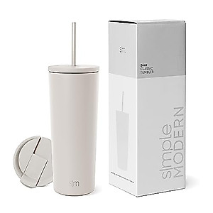 Simple Modern Insulated Tumbler with Lid and Straw | Iced Coffee Cup Reusable Stainless Steel Water Bottle Travel Mug | Gifts for Women Men Her Him | Classic Collection | 24oz | Almond Birch