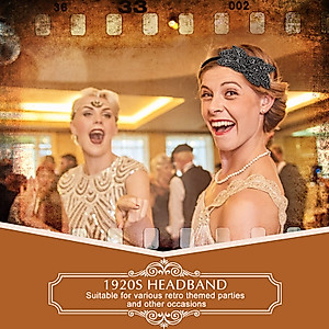 Jutom Flapper Headband 1920s Headbands for Women 3 Pieces Black Headpiece Beaded Leaf 1920s Accessories (Silver, White, Black)