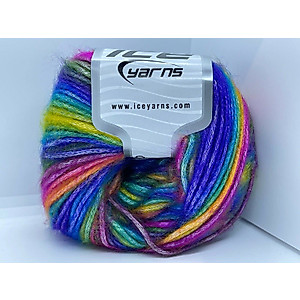 Picasso Rainbow II - Blue, Purple, Green, Yellow, Orange, Fuchsia Fuzzy with Subtle Sheen Yarn, Polyester, Acrylic Blend 50 gram 125 Yards