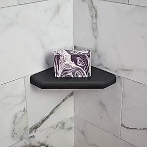 Questech Décor 5 Inch Shower Soap Dish, Bathroom Shelf Storage Organizer, Lugged For New Construction, Corner Shower Shelf Caddy For Tiled Shower Walls, 5 Inch Geo Lugged, Graphite Black