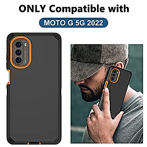 Aimoll-88 Moto G 5G 2022 Case: Heavy Duty Shockproof Protection, Built-in Screen Protector, Black/Orange