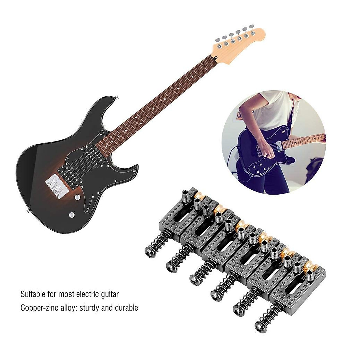 Bnineteenteam 6Pcs Electric Guitar Roller Saddles,Electric Guitar Saddles Bridge with Roller Guitar Repair Parts(Black) Performance Accessory