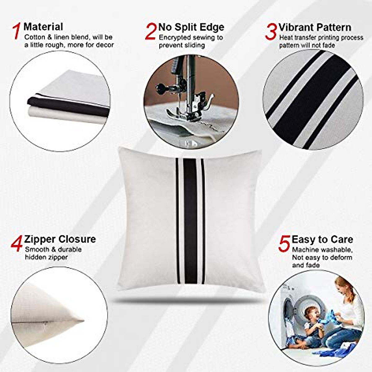 ONWAY Farmhouse Throw Pillow Covers 18x18 Rustic Indoor Outdoor Decorative Black and White Throw Pillows for Home Sofa and Couch, Set of 2