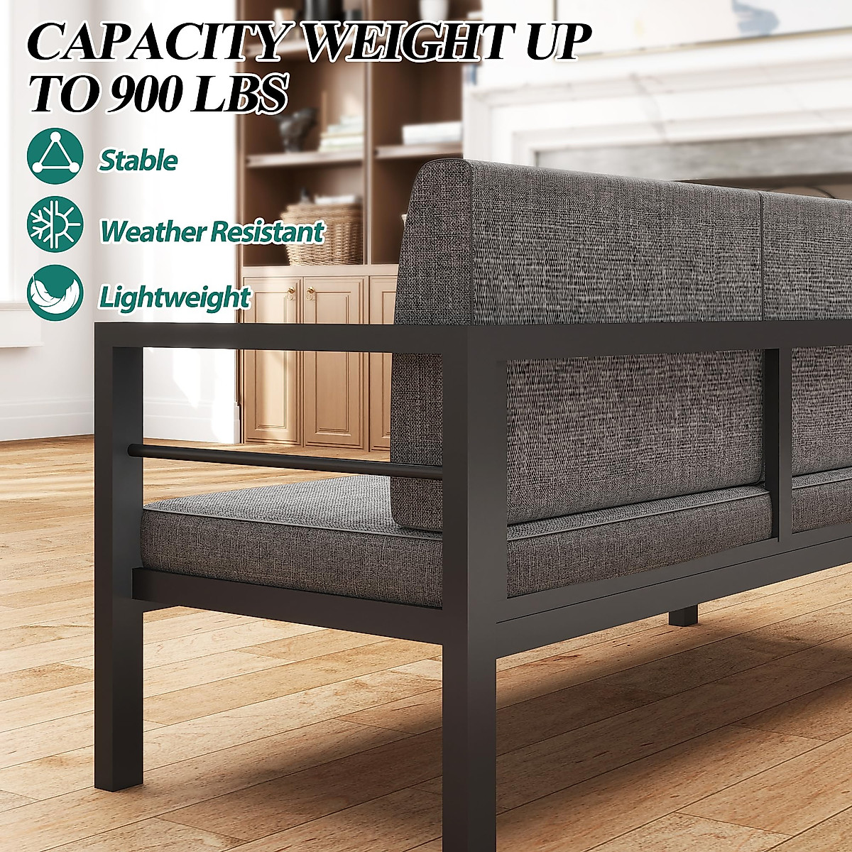 GARTOO Outdoor Aluminum 3 Seat Sofa Chair - Patio Furniture 3 Person Sofa with Waterproof Cushions, Modern Outside Weather Resistant Sofa Seat for Balcony, Garden, Poolside