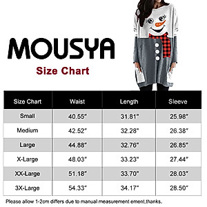 MOUSYA Women Dress Shirt Christmas Long Sleeve Tops Santa Printed Pullover Loose Plus Size T-Shirt Blouse with Pockets (gray white, X-Large)