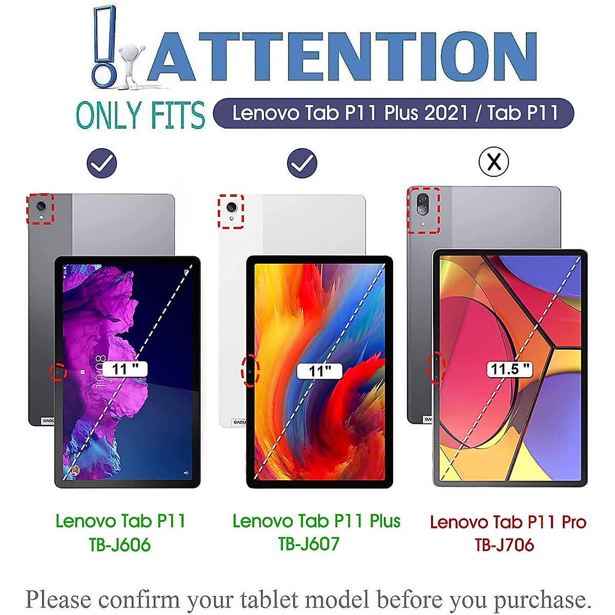 LDSOYIA Lenovo Tab P11 Plus 2021 & P11 2020 Keyboard Case 11 inch [Backlit, TB-J607F TB-J606X], 7 Color Backlights Detachable Wireless Keyboard Protective Case Cover for Lenovo Tab P11 Plus & P11