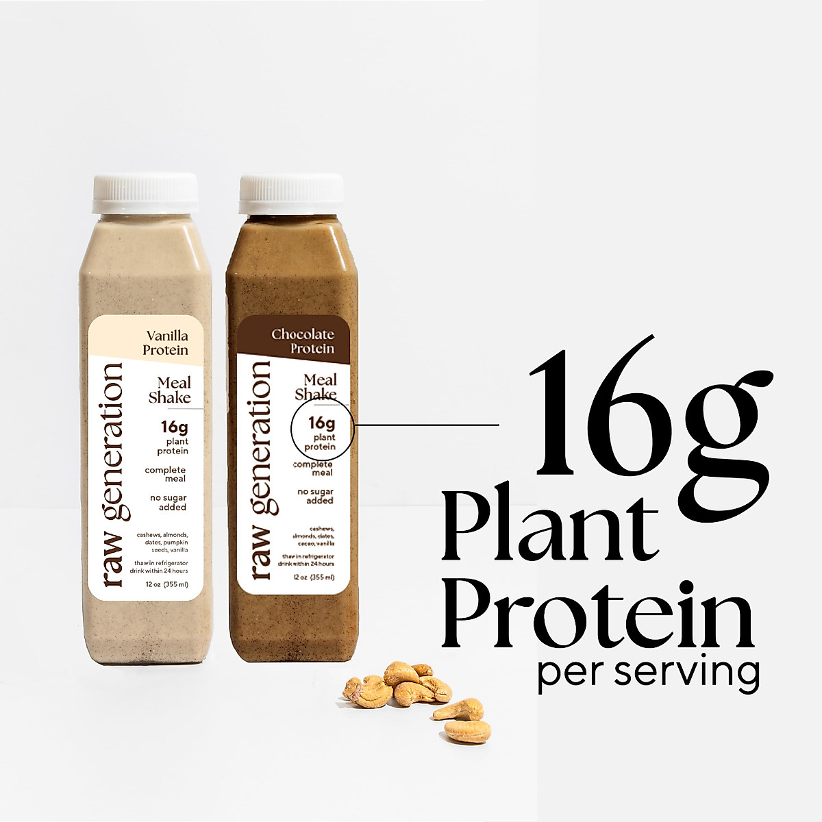 Raw Generation 18-Pack Meal Replacement Shakes - Organic Plant Based Protein Drinks/No Added Sugar/High-Protein, Gluten-Free, Vegan, Non-GMO/Essential Vitamins & Minerals/Just 5 Ingredients