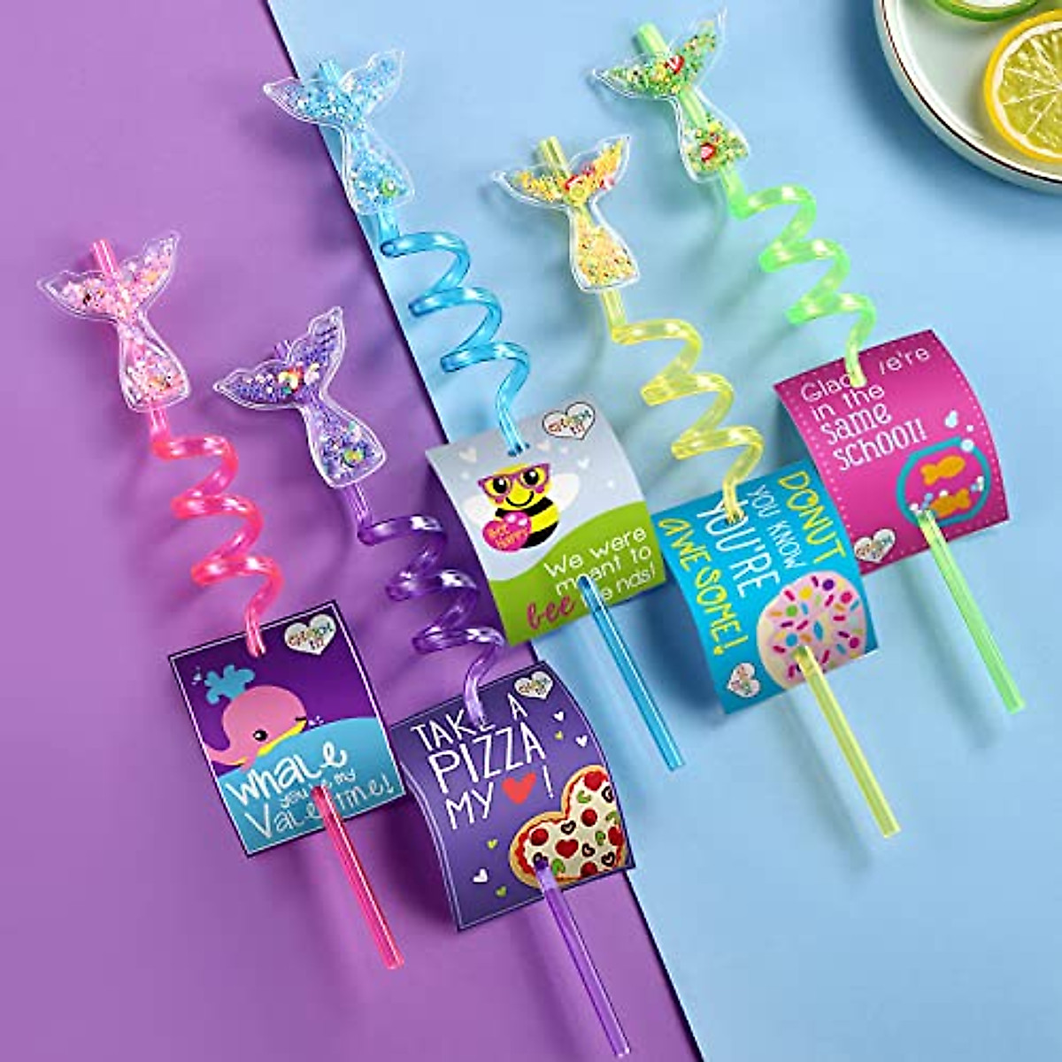 24 Glitter Mermaid Party Favors Mermaid Tail Drinking Straws for Mermaid Birthday Party Supplies with 2 PCS Straws Cleaning Brush