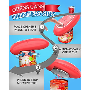 Electric Can Opener, Hand Free Can Opener Easy Open Any Can Sizes with Smooth Edge, Food-Safe Portable Battery Operated Electric Can Openers (Red)