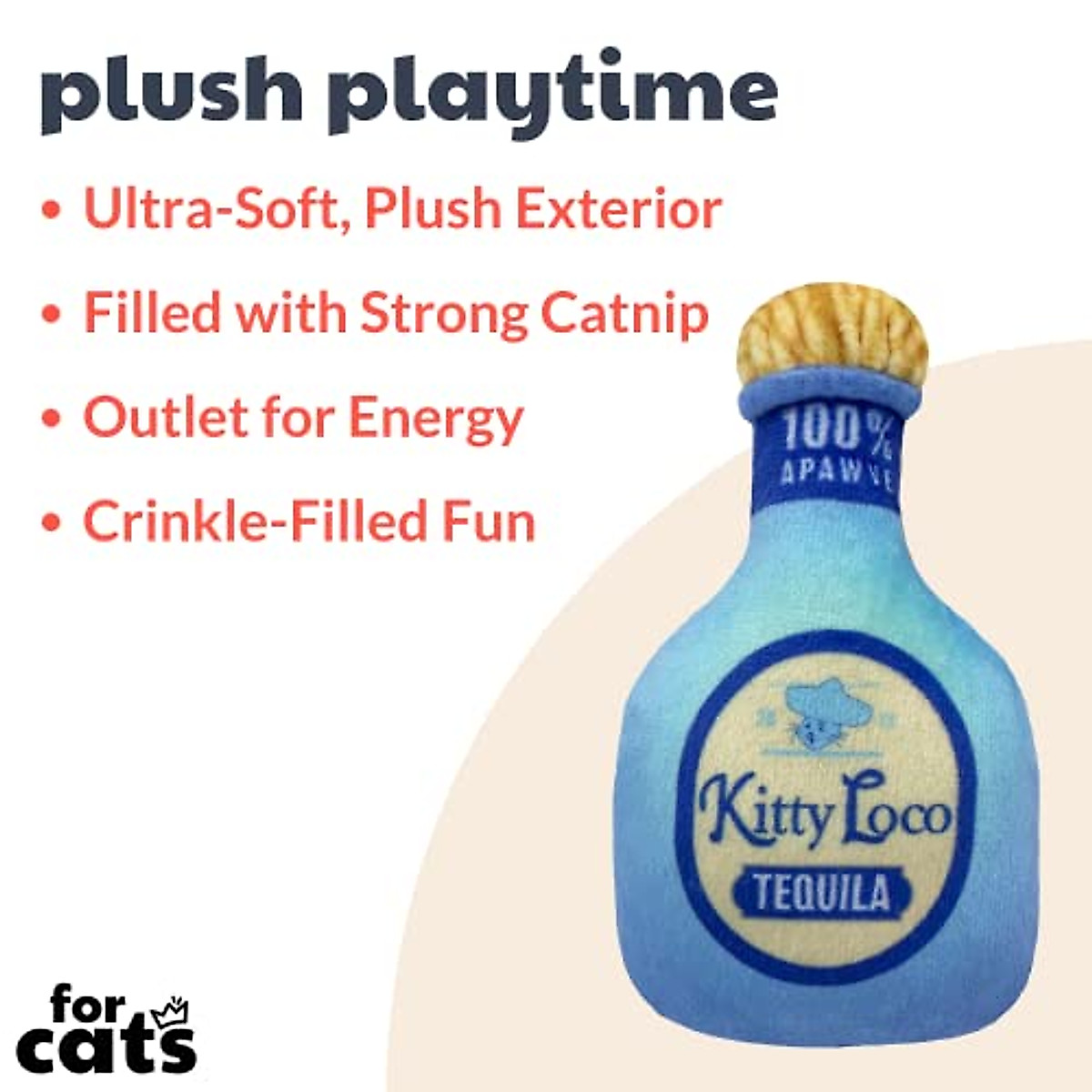 Huxley & Kent Cat Toy | Kitty Loco Tequila | Nappy Hour Strong Catnip Filled Cat Toy | Soft Plush Kitty Toy with Catnip and Crinkle | Kittybelles