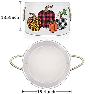 St.patrick 's Day Pumpkins Large Round Baskets for Storage Laundry Baskets with Handles Blanket Storage Basket for Bathroom Shelves Bins for Organizing Nursery Hamper Girl Boy