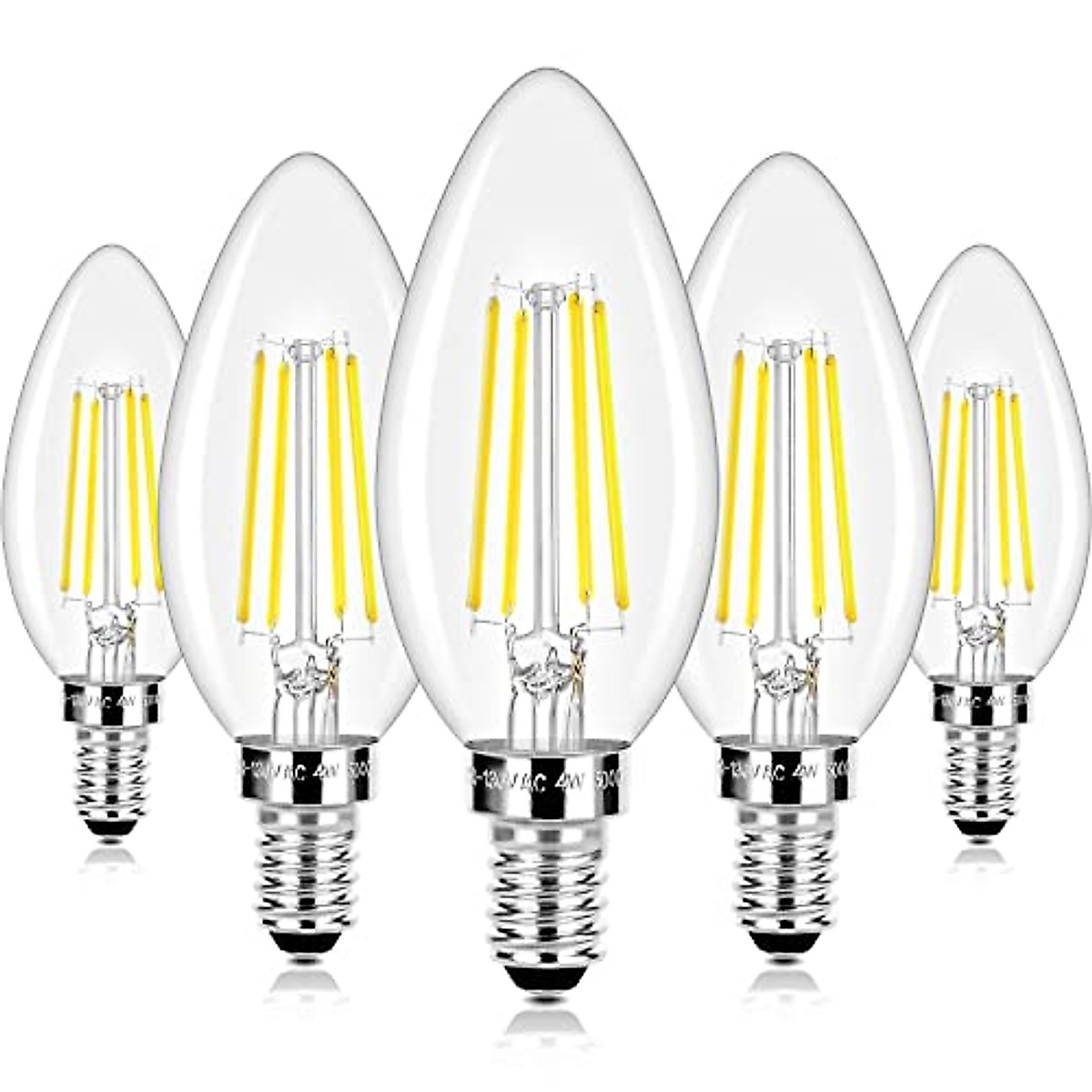 LED Candle Bulbs 40W Equivalent, E12 Candelabra Light Bulbs 4W 470Lm Clear Edison LED Bulbs, Daylight White 5000K Classic Bright Filament Bulbs, Non-Dimmable Decorative Bulbs for Lamps, Pack of 5