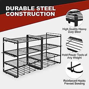 TAKEKIT Power Tool Organizer Wall Mount, 4 Tiers Large Capacity Cordless Tool Organizer, Drill Holder Wall Mount with 7 Slots, Heavy Duty Power Tool Storage Rack