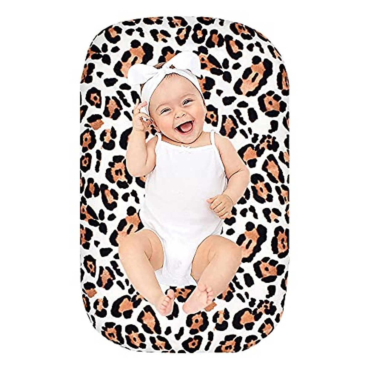 Little Jump Baby Lounger Cover for Newborn, Cotton Lounger Pillow Case for Babies, Snug Fitted Removable Slipcover, Babynest Cover for Boys & Girls (Leopard Print)