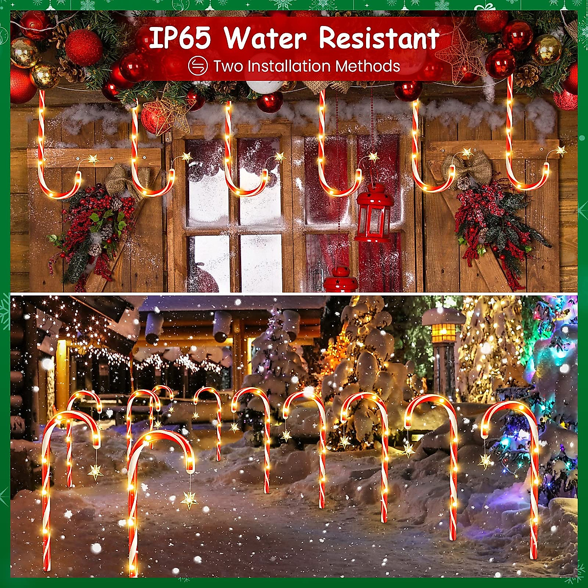 12PK Christmas Decorations Outside Solar Candy Cane Lights, KuBace Newest Solar Pathway Markers Yard Lights with Blinking Star, 9 Modes Xmas Decor for Yard Garden Driveway Walkway, Wider Solar Panel