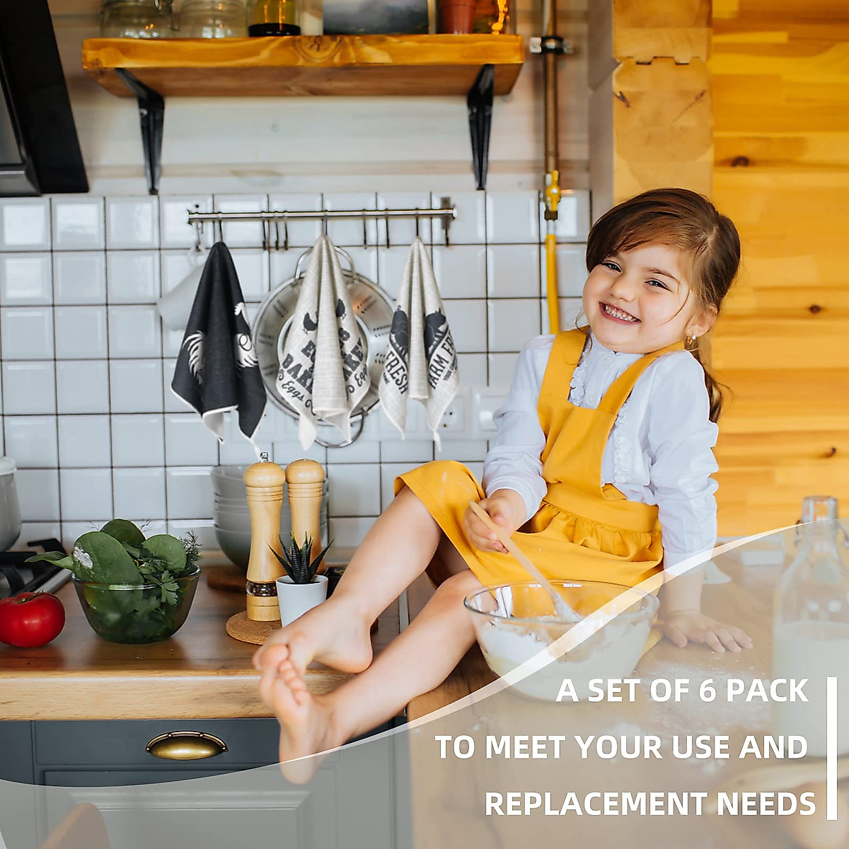 Redbaker 6 Pcs Farm Animal Theme Kitchen Towels Farmhouse Funny Dish Towel Rustic Hand Towels Rooster Cow Pig Decorative Tea Towels Absorbent with Hanging Loop for Kitchen Bathroom Housewarming Gift