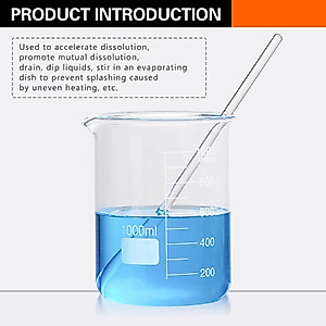 6PCS Glass Stir Sticks Lab Glass Stirring Rod 8"X2 10"X2 with Both Ends Round and 3PCS Glass Graduated Droppers 4"X2 for Science Lab Kitchen Science Education (9)