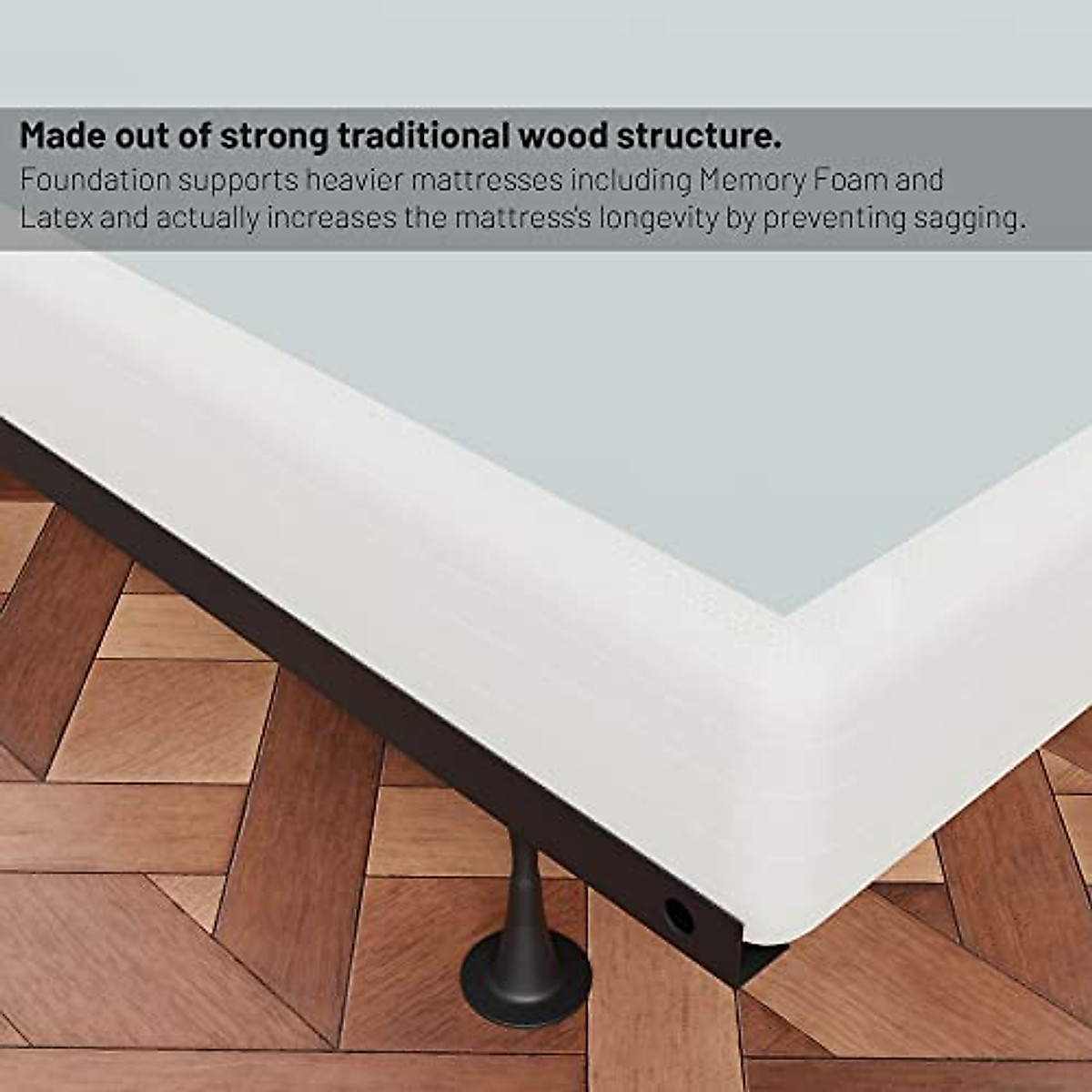 Mayton 8-Inch Queen Box Spring/Foundation-Easy Simple Assembly, Durable Strong Wood Structure for Pressure Relief, Mattress Support System, Compact Size for Tight Spaces, White