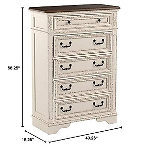 Signature Design by Ashley Realyn French Country Two Tone 5 Drawer Chest of Drawers, Chipped White