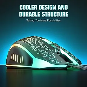 BENGOO Gaming Mouse Wired, USB Optical Computer Mice with RGB Backlit, 4 Adjustable DPI Up to 3600, Ergonomic Gamer Laptop PC Mouse with 6 Programmable Buttons for Windows 7/8/10/XP Vista Linux -Black