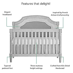 Evolur Julienne 5 in 1 Convertible Crib, Antique Grey Mist 55.5x31.2x51.5 Inch (Pack of 1)