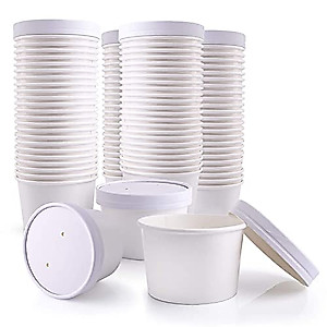Mr Miracle 8 Ounce Soup/Frozen Dessert Containers with Lids in White. Pack of 25 Sets
