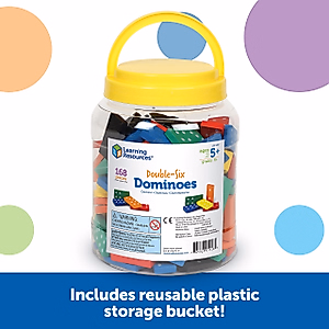 Learning Resources Double-six Dominoes In Bucket, Teaching aids, Math Classroom Accessories, 168 Pieces, Ages 5+